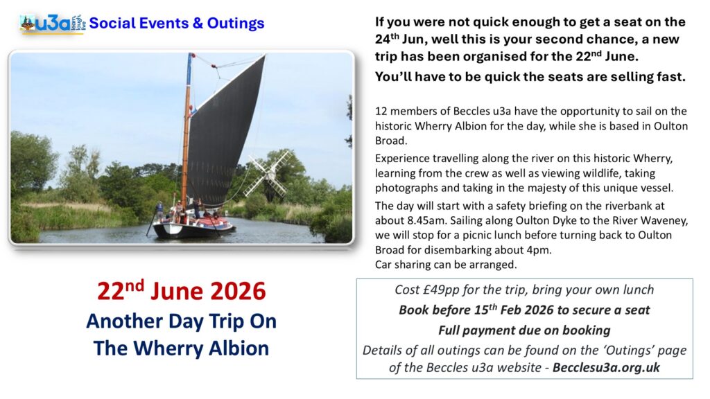 Online Booking Form - 22nd June 2026 Day Trip On The Wherry Albion ...